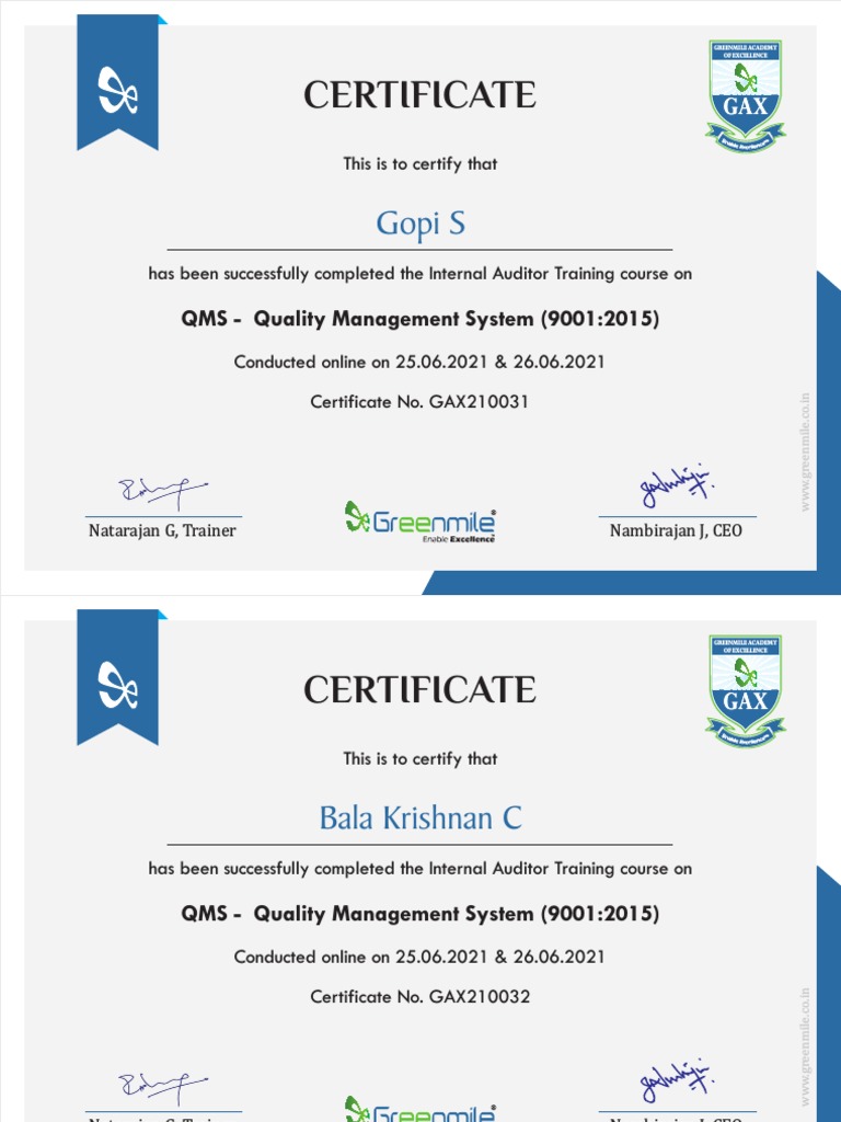 QMS Certificate 680721 | PDF | Evaluation | Economic Sectors