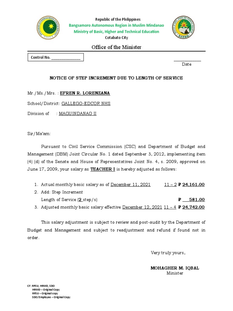 Notice of Step Increment | PDF