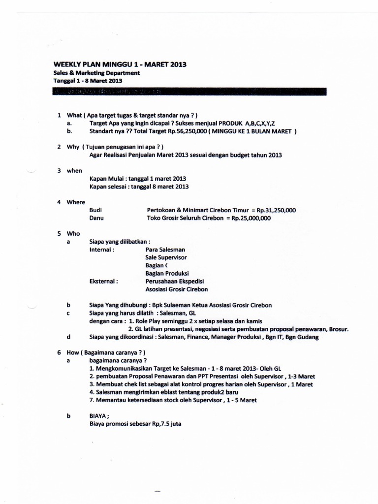 Contoh Weekly Plan | PDF