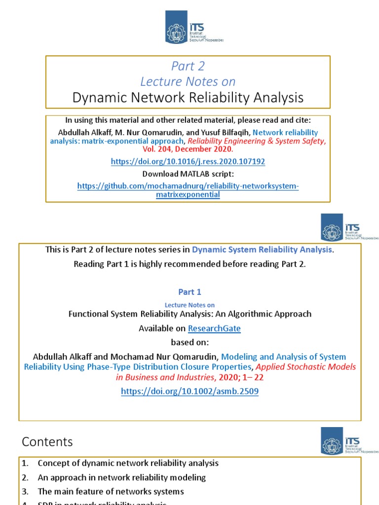 Lecture Notes on Dynamic Network Reliability Analysis Using Matrix ...
