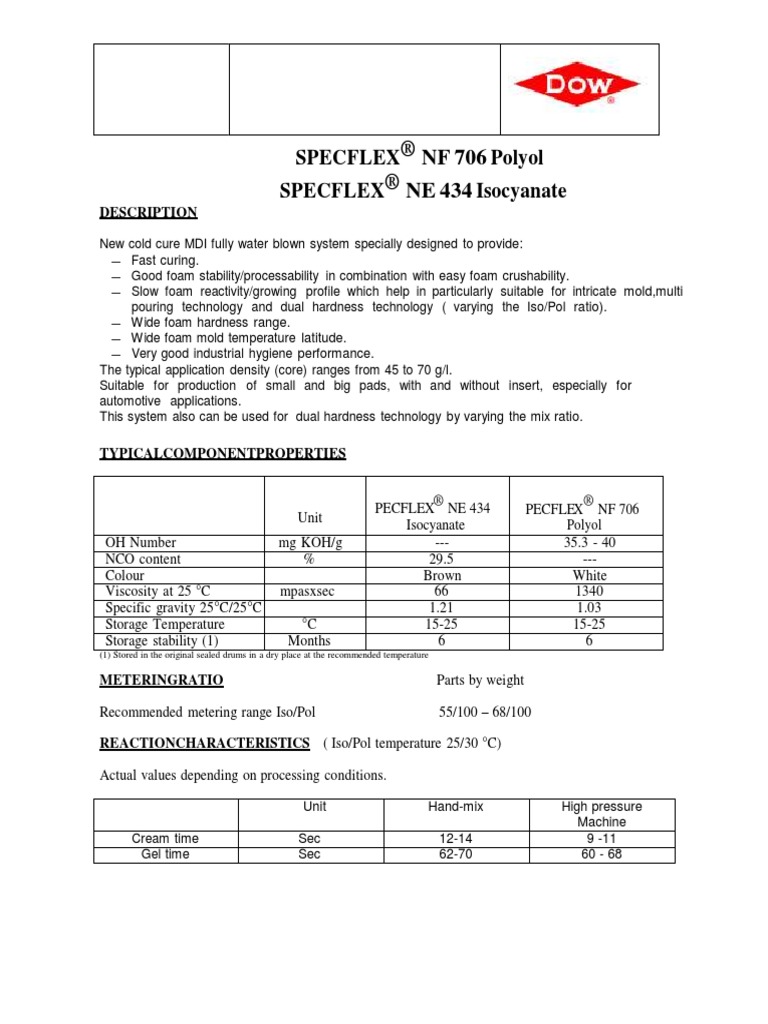 SPECFLEX® NF 706 Polyol SPECFLEX® NE 434 Isocyanate: Description | PDF ...