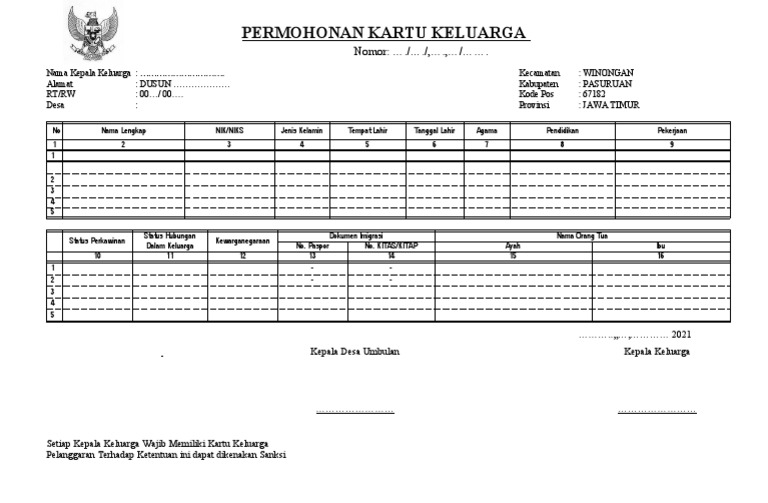 Blanko Permohonan KK Kosong | PDF