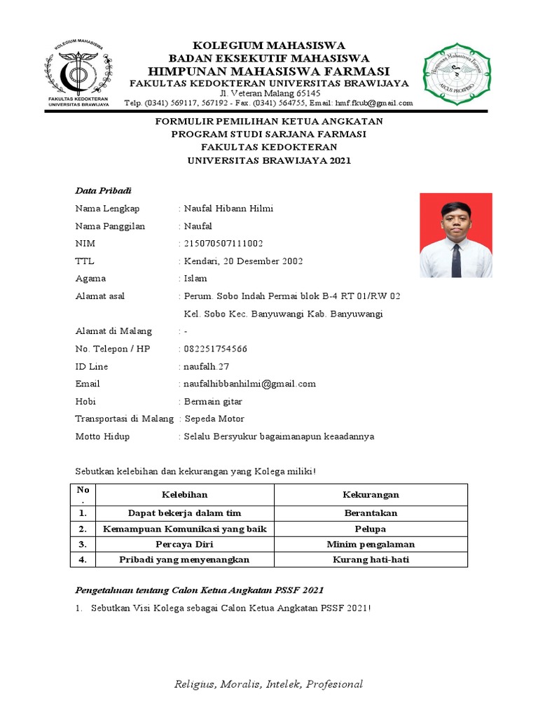 Formulir Pemilihan Ketua Angkatan PSSF UB 2021 | PDF