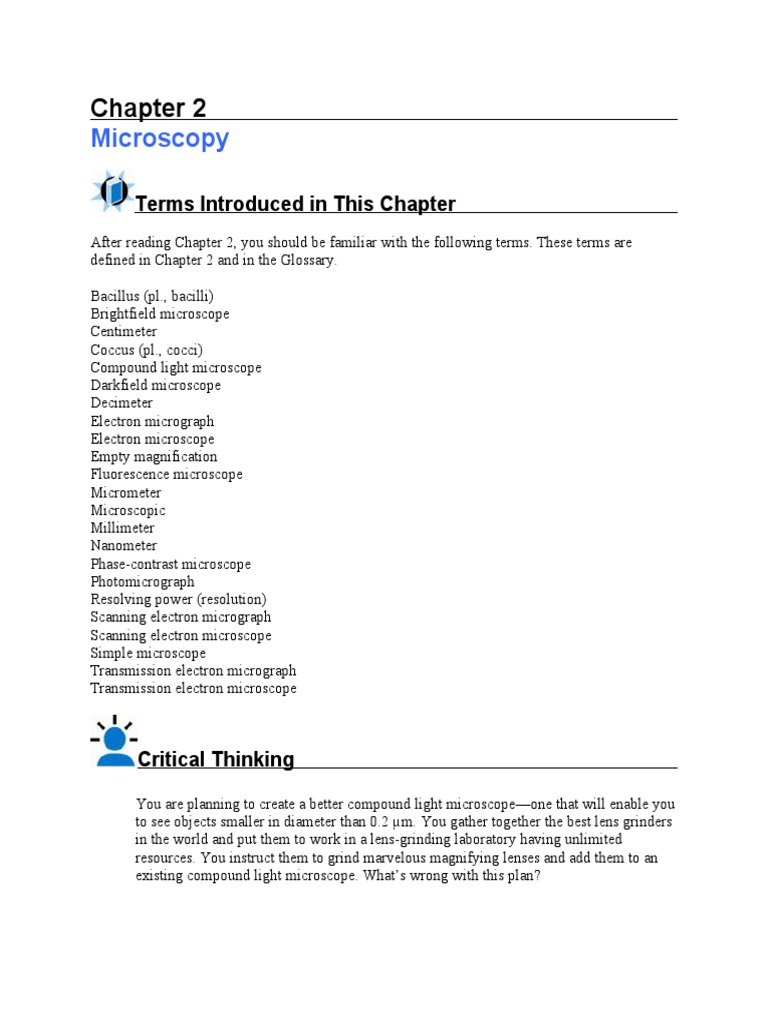 Microscopy: Terms Introduced in This Chapter | PDF | Microscope ...