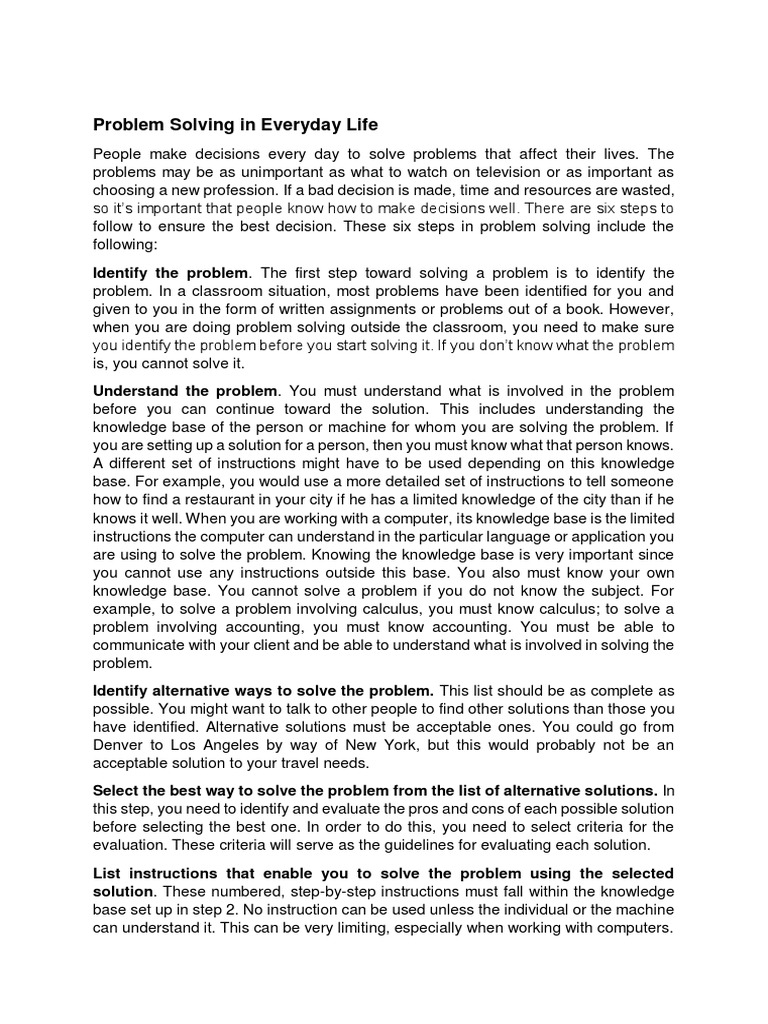 Problem Solving in Everyday Life | PDF | Knowledge | Cognition