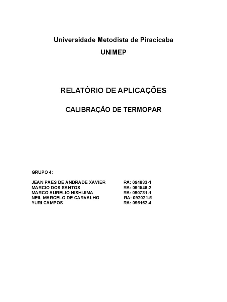 Relatorio Termopar REVISADO E COM TABELAS FINAL | PDF | Termopar ...