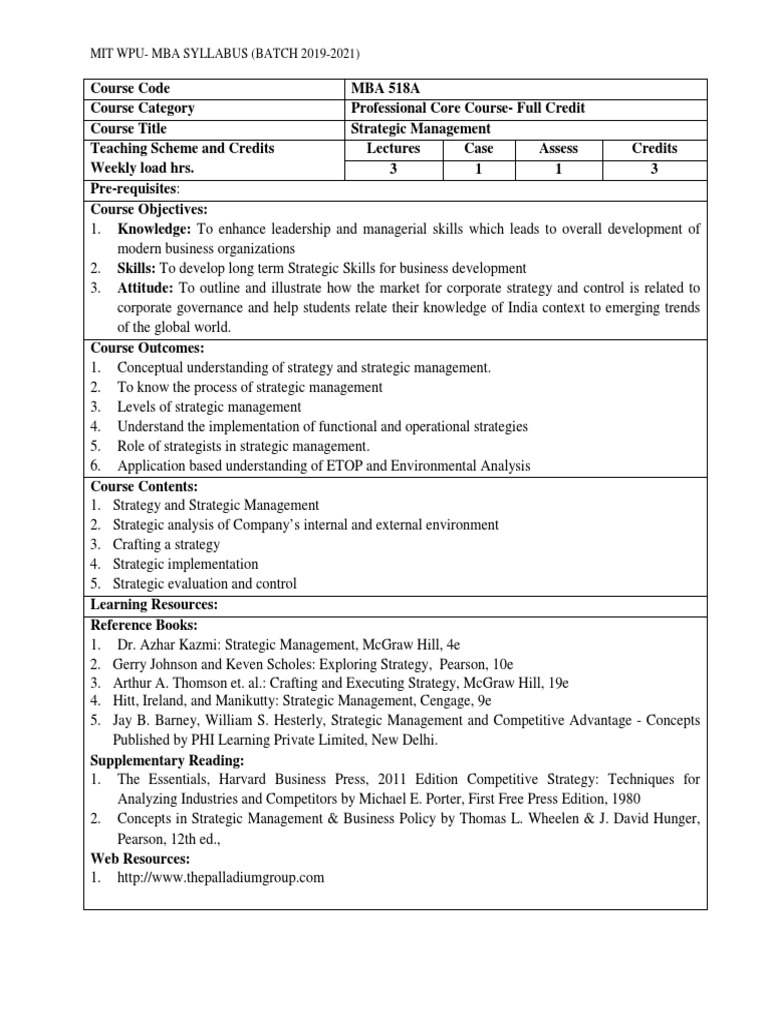 3 MBA 518A Strategic Management 2019 - 21 - Circulation Copy v1.1 | PDF