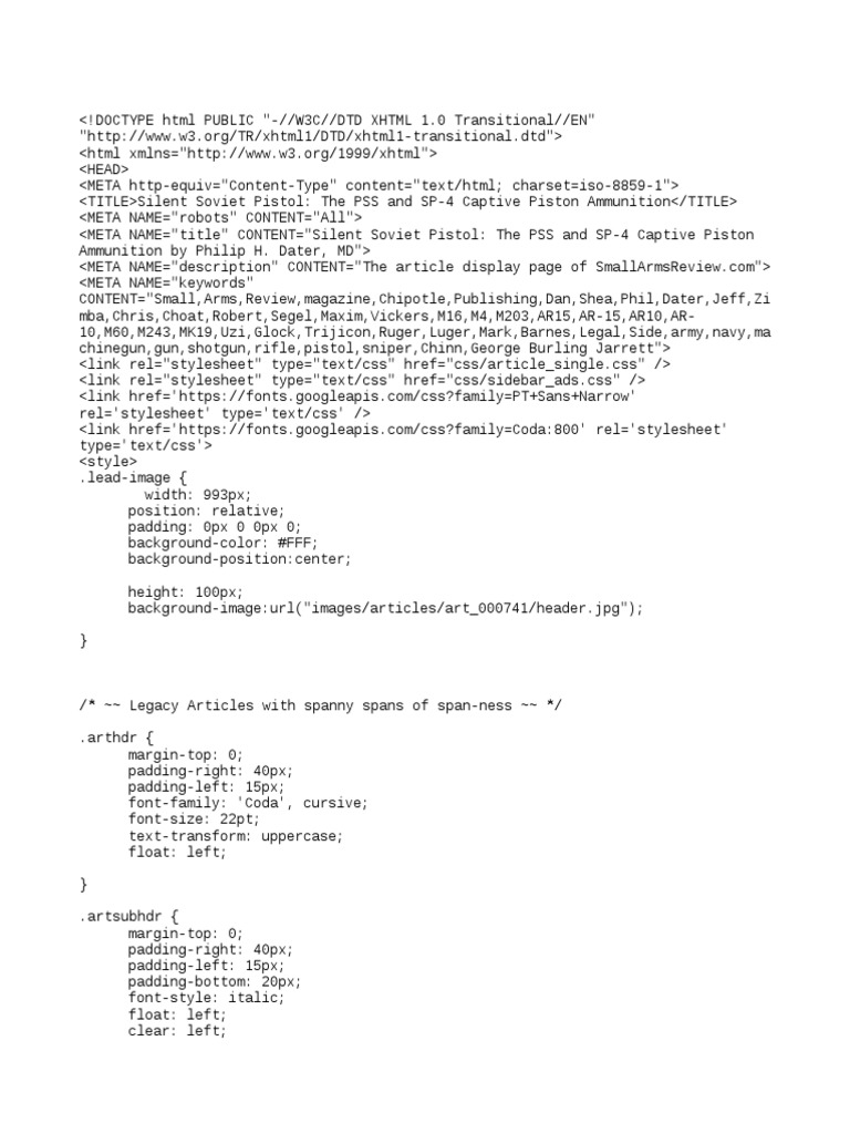 Silent Soviet Pistol - The PSS and SP-4 Captive Piston Ammunition | PDF ...