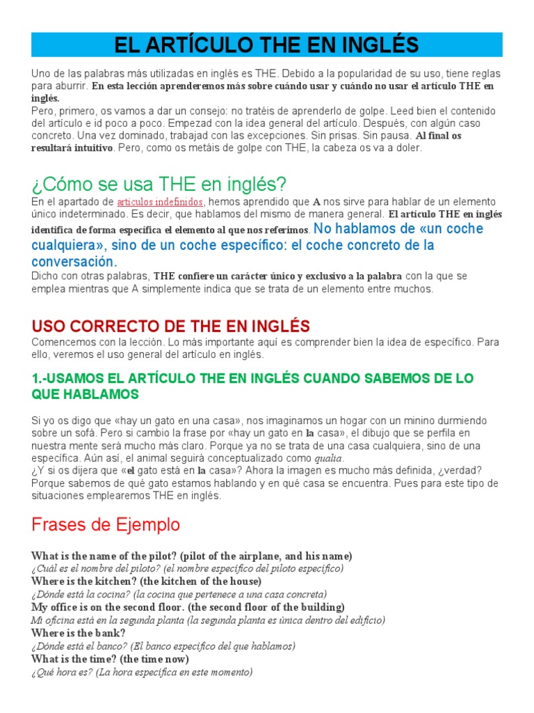 Uso del artículo "the" en inglés | PDF | Artes del Lenguaje y Comunicación