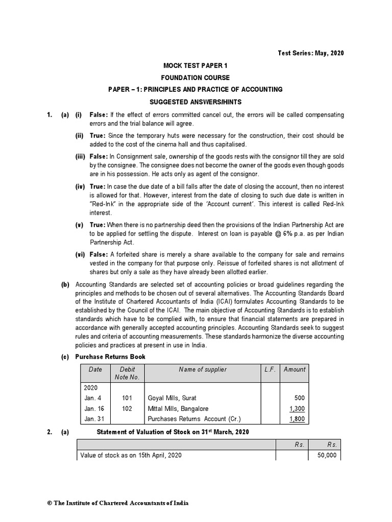 CA Foundation MTP 2020 Paper 1 Ans | PDF | Banks | Expense