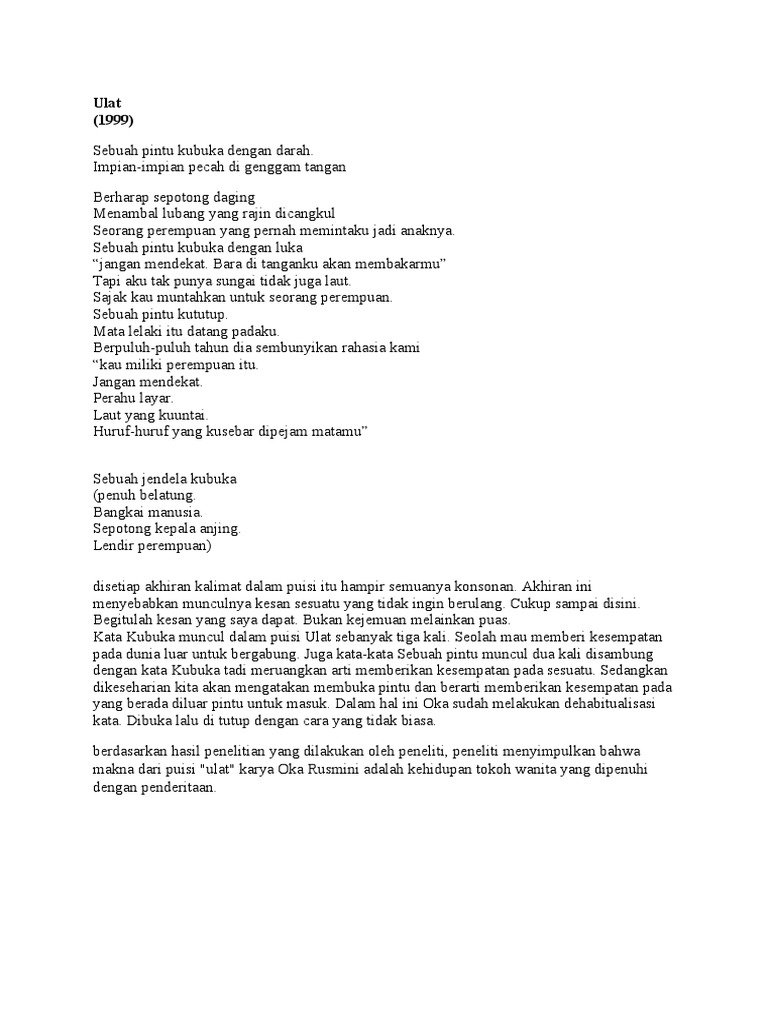 Makna Puisi "Ulat" Oka Rusmini | PDF