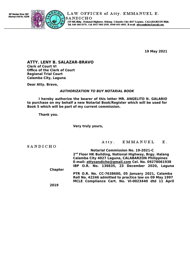 Authorization To Purchase Notarial Book | PDF