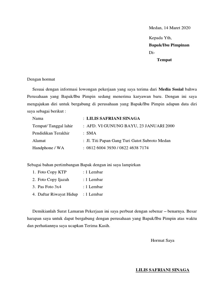 Lamaran Kerja Lilis Pdf