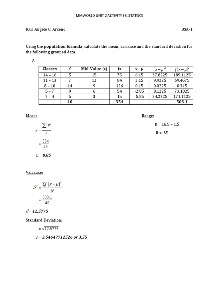 Unit 2 Activity S3 | PDF | Standard Deviation | Variance