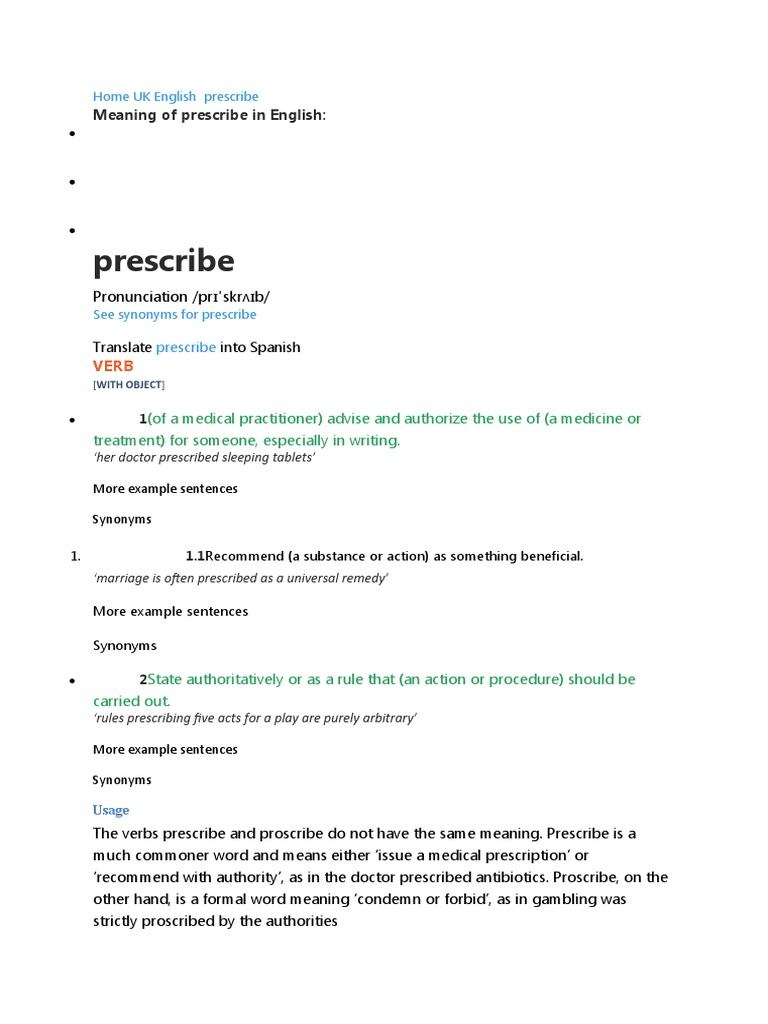 Prescribe: Meaning of Prescribe in English | PDF