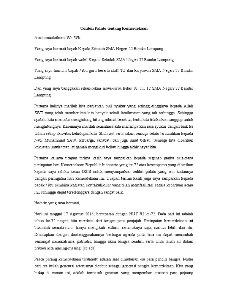 Pidato Singkat Kemerdekaan Indonesia | PDF | Perjalanan | Gaya Hidup