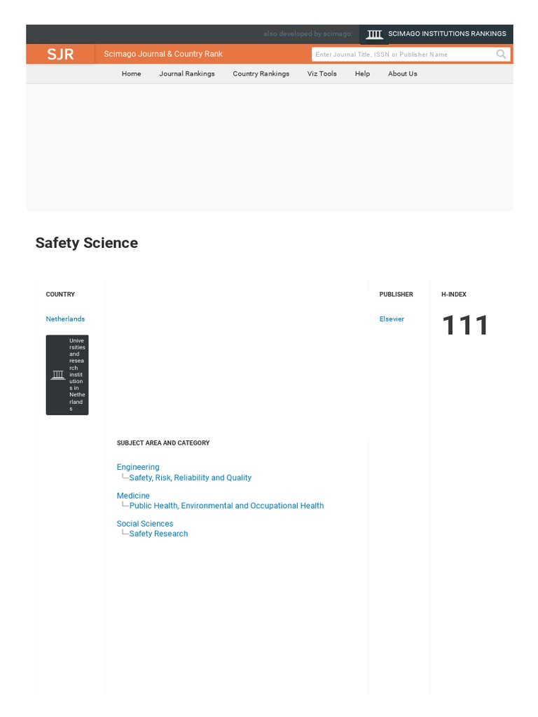 Safety Science: Scimago Journal & Country Rank | PDF | Academia | Science