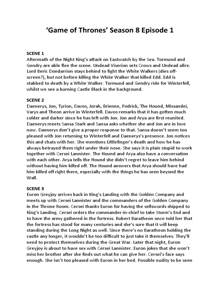 Game of Thrones Script Season 8 | PDF | World Of A Song Of Ice And Fire ...