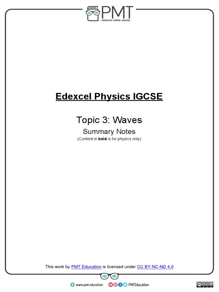 Summary Notes - Topic 3 Waves - Edexcel Physics IGCSE | PDF | Waves | Light