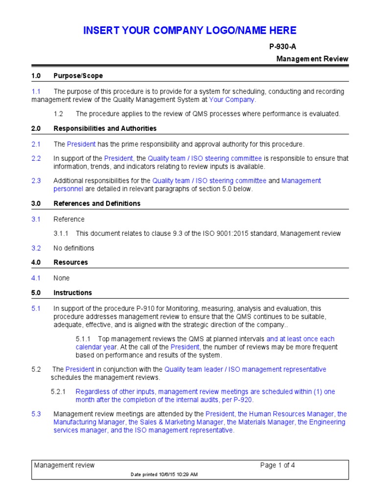 P 930 Management Review SAMPLE | Download Free PDF | Quality Management ...