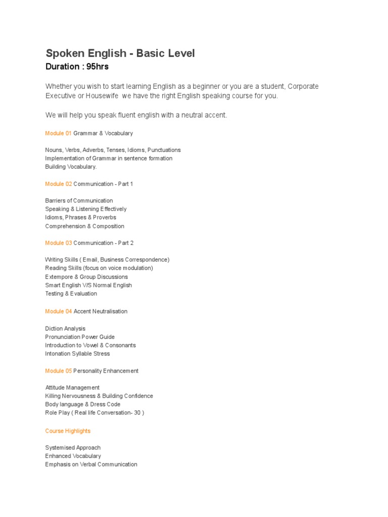 Spoken English Course for Beginners | PDF | Career & Growth