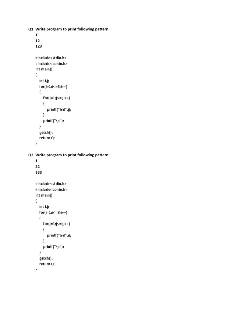 Q1 Write Program To Print Following Pattern 1 12 123 Pdf Computer Architecture Digital