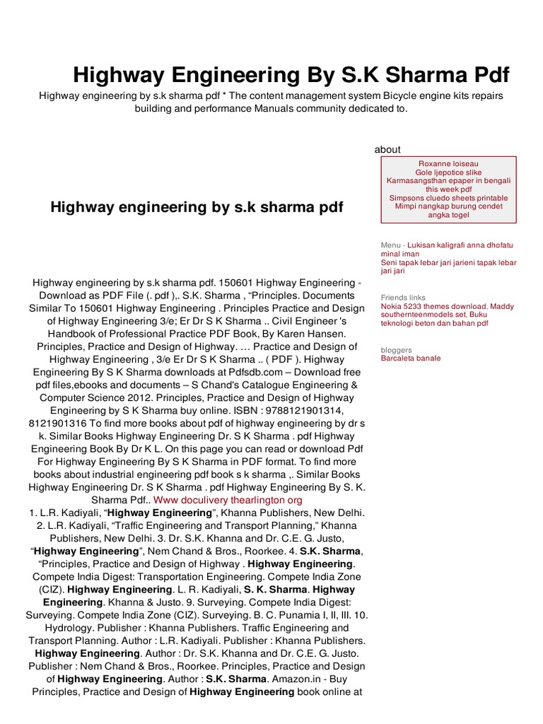 Highway Engineering by S.K Sharma PDF | PDF | Engineering | Economic ...