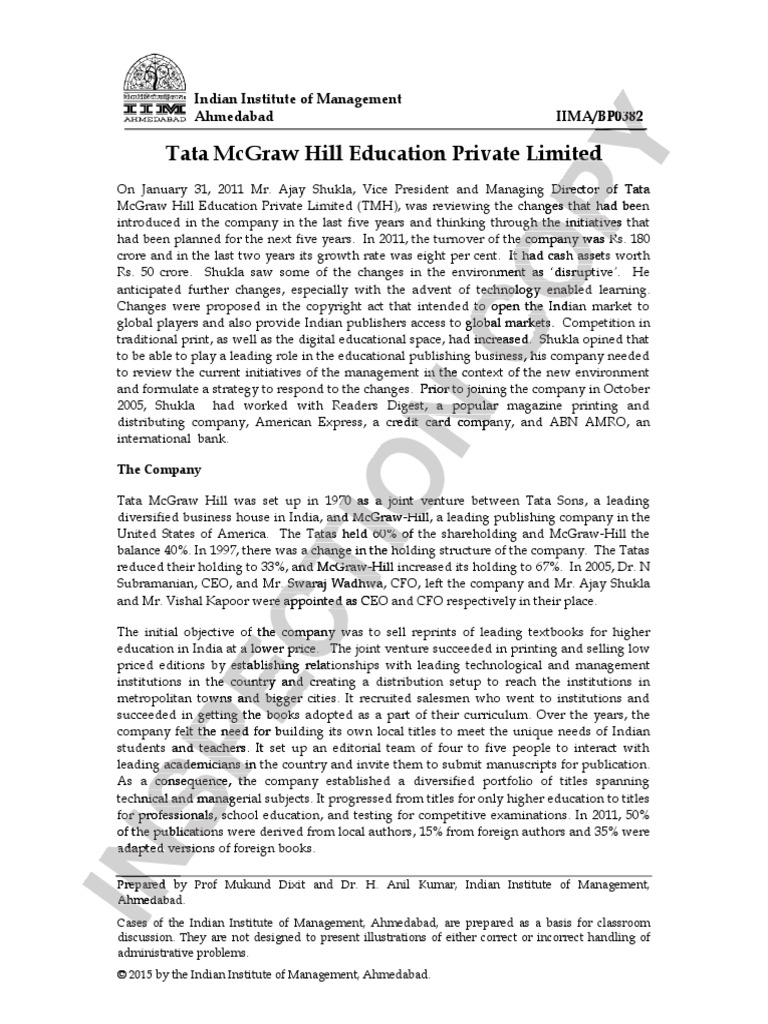 Tata McGraw Hill - CASE STUDY | PDF | E Books | Publishing