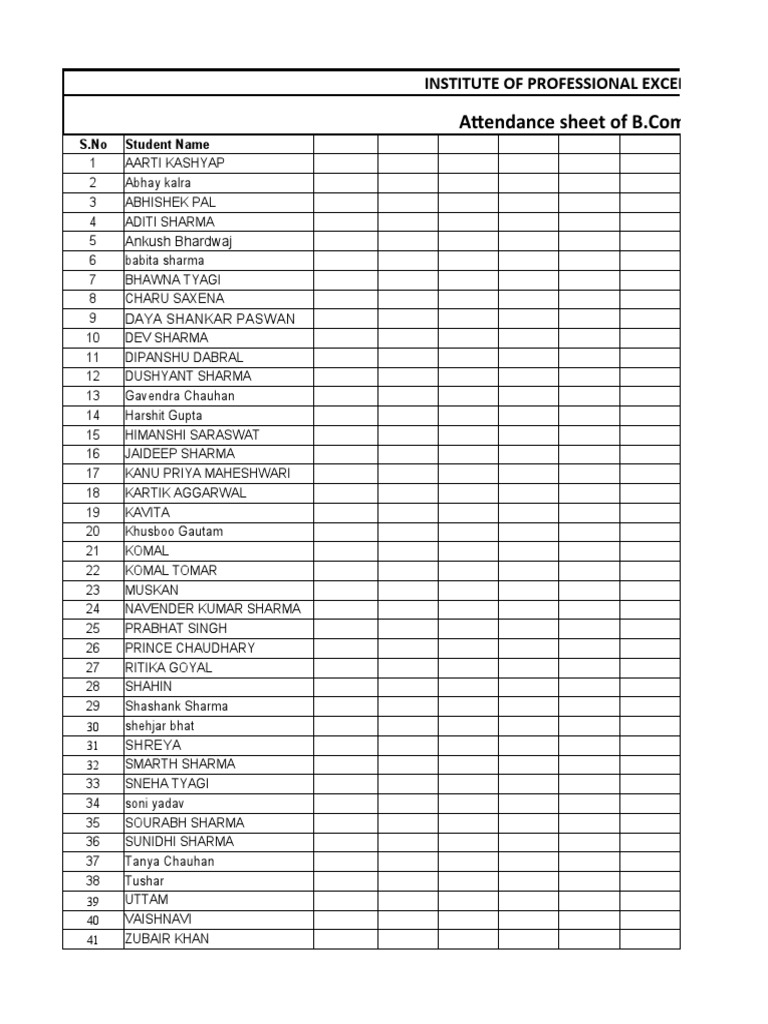 Attendance Sheet Bcom (2020-23) Batch | PDF
