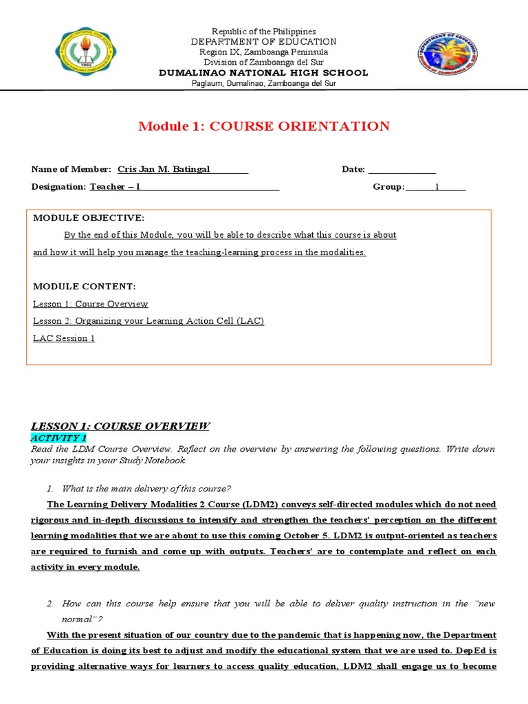 Module 1 - Answers | PDF | Teachers | Learning