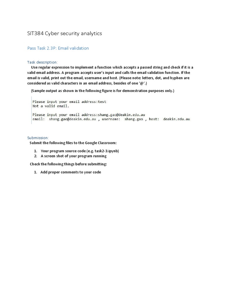 SIT384 Cyber Security Analytics: Pass Task 2.3P: Email Validation | PDF | Career & Growth ...