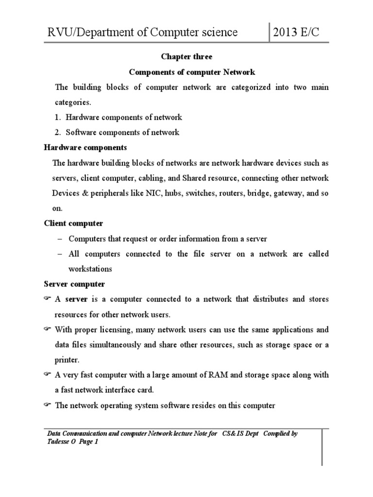 Nework Lectue Note Bus | PDF | Computer Network | Network Switch