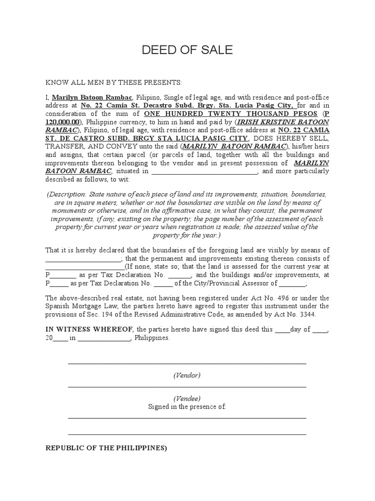 Deed of Sale Document Summary | PDF | Notary Public | Private Law