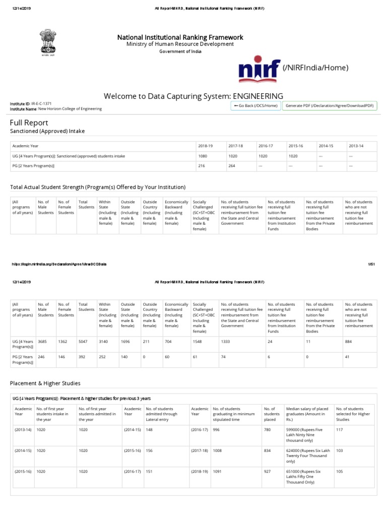 All Report MHRD National Institutional Ranking Framework NIRF | PDF ...
