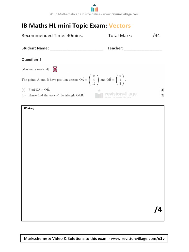 IB Maths HL Vectors Exam | PDF