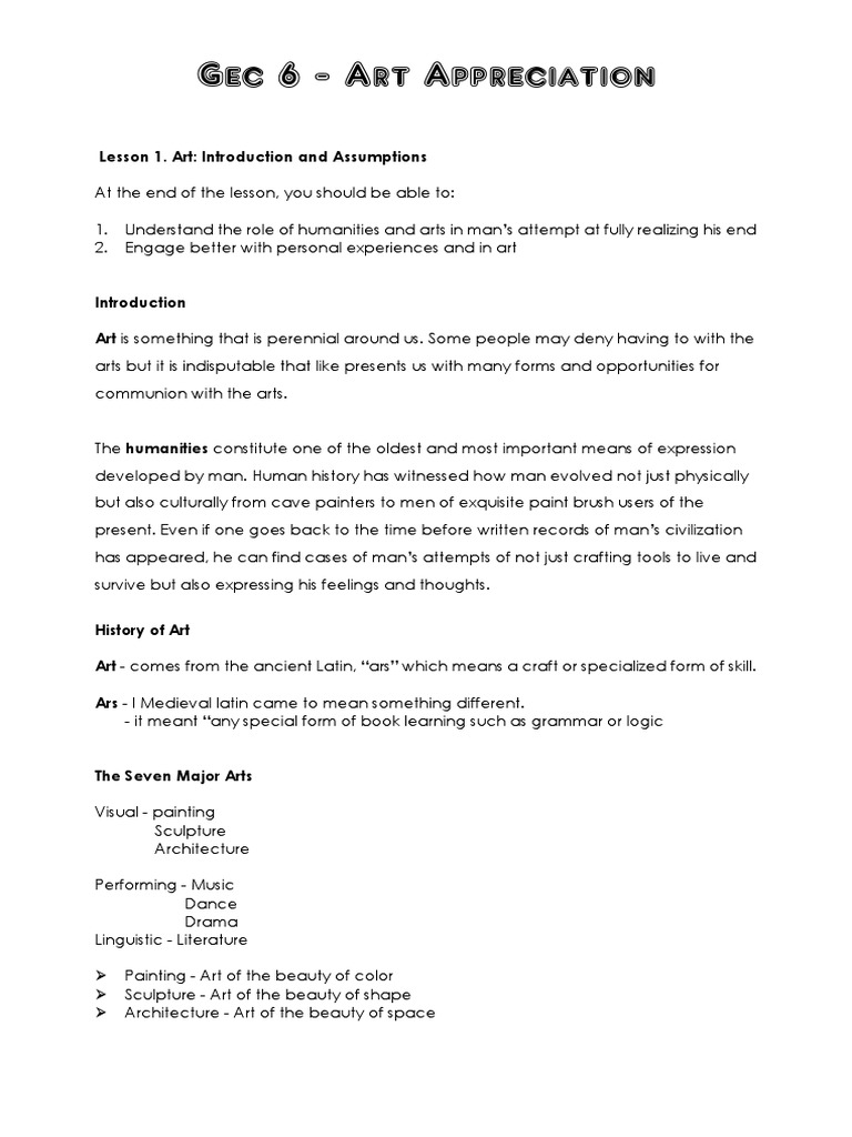 Art Appreciation Introduction | PDF | Beauty | Aesthetics