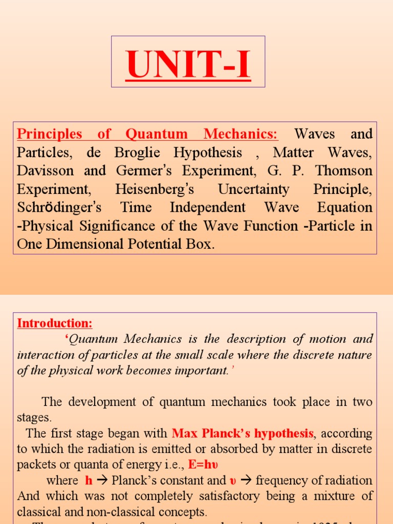 Unit-I: Principles of Quantum Mechanics | PDF | Electron | Waves