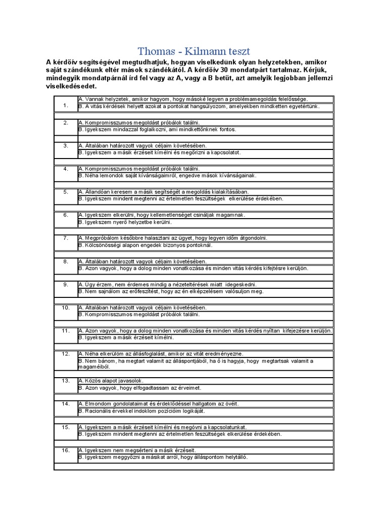 Thomas Kilmann Teszt | PDF