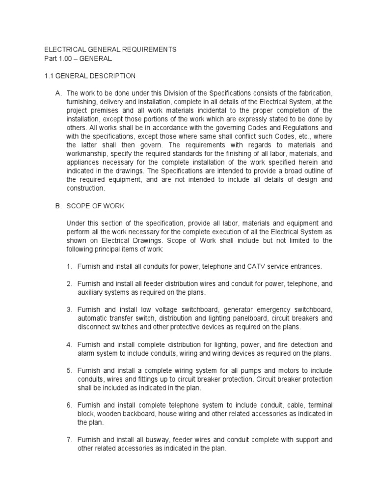 Electrical Specifications | PDF | Specification (Technical Standard ...