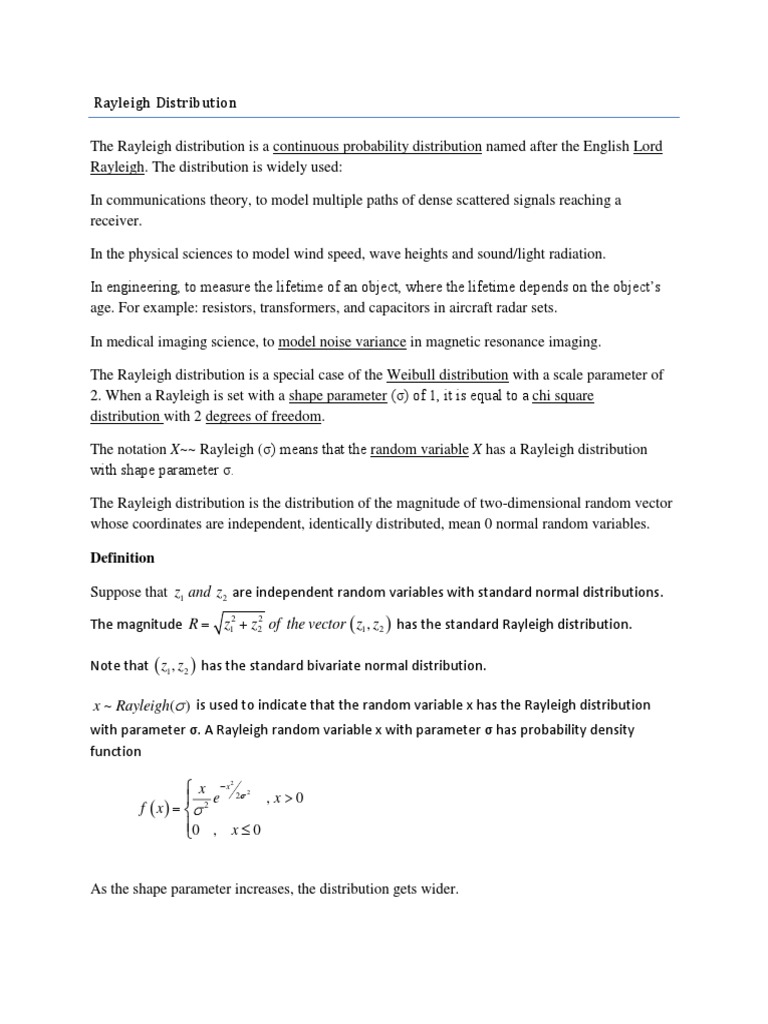 Rayleigh Distribution | PDF | Variance | Normal Distribution