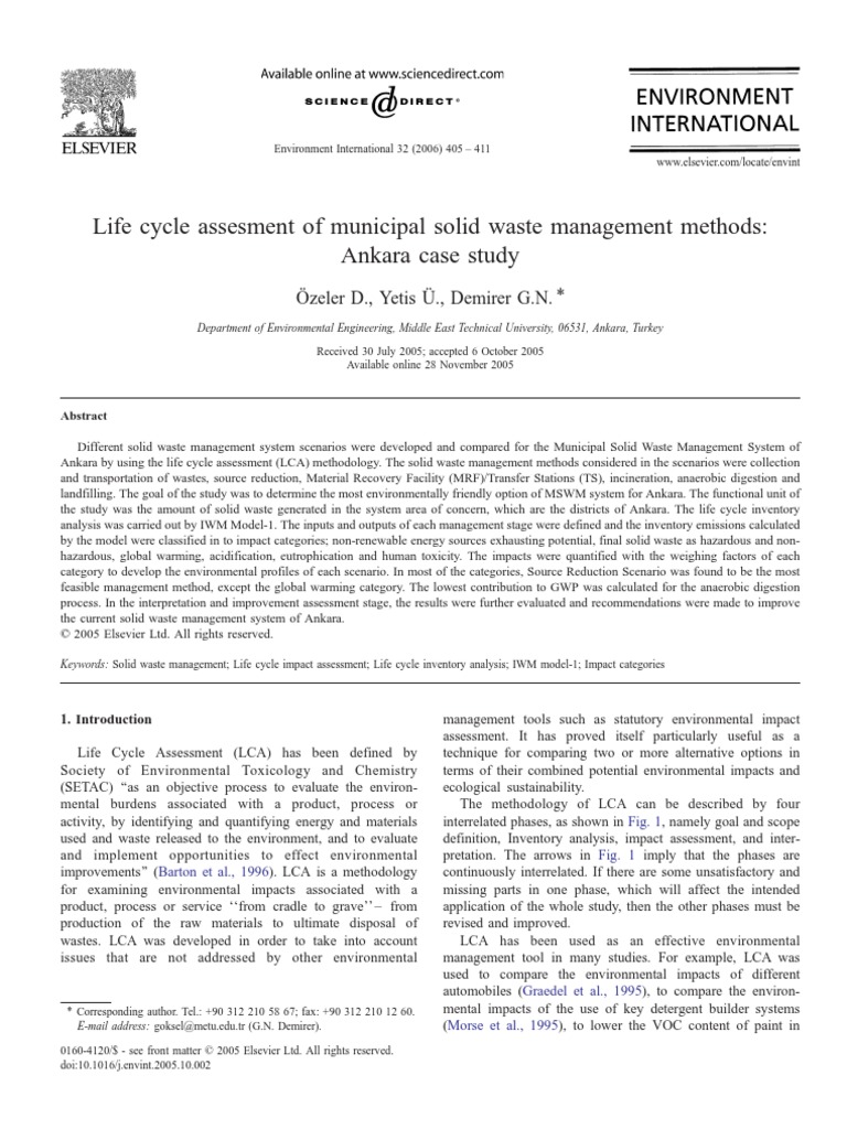 Life Cycle Assesment of Municipal Solid Waste Management Methods ...