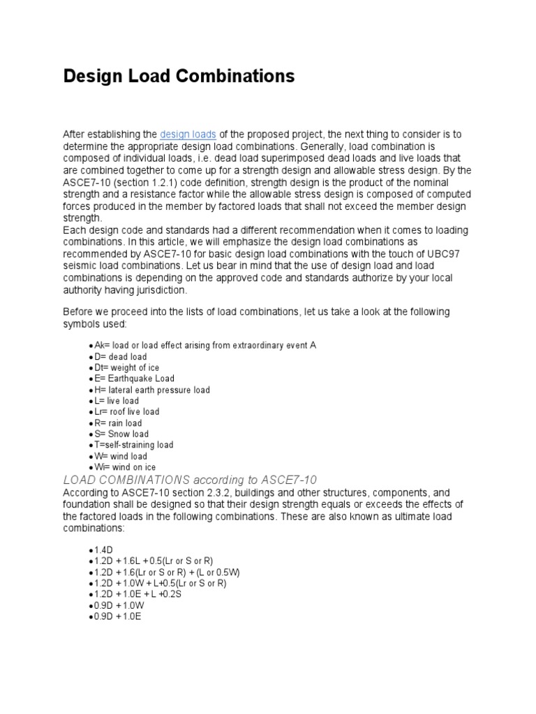 Design Load Combinations | PDF | Structural Load | Applied And ...