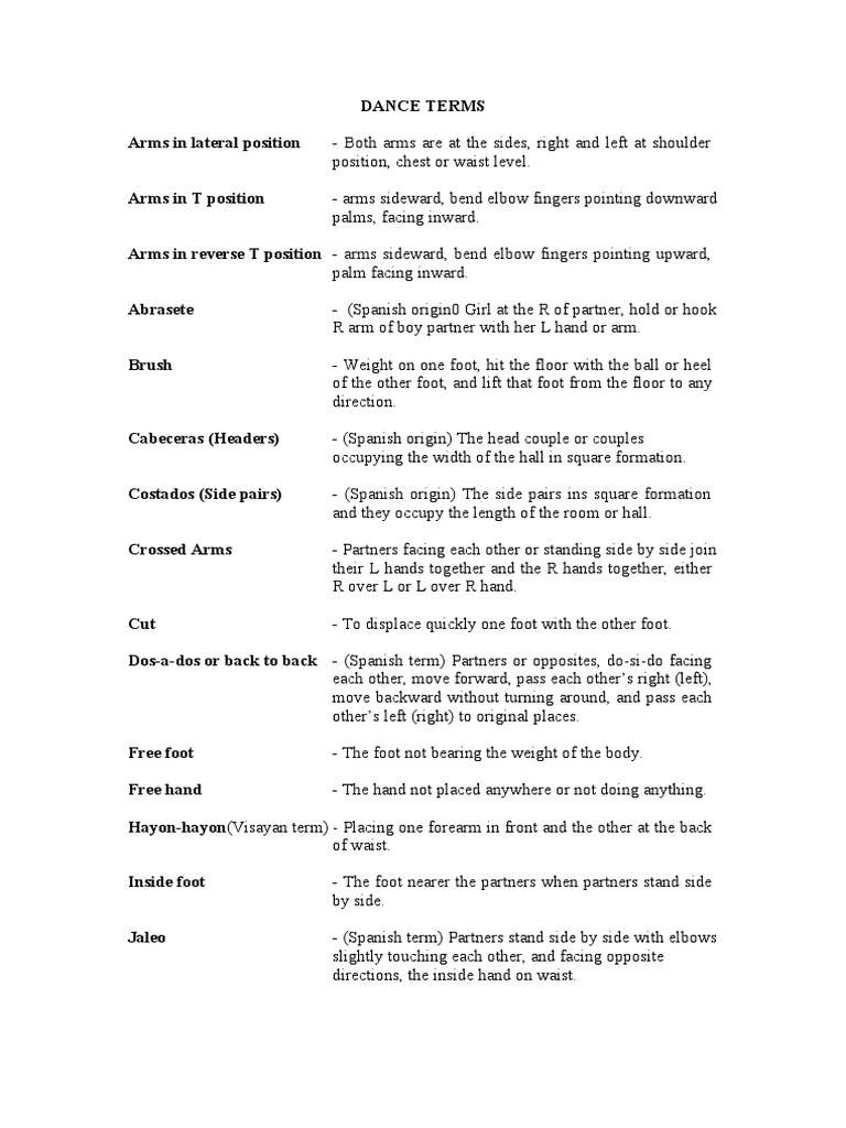 Lesson 5-DANCE TERMS | PDF | Foot | Hand