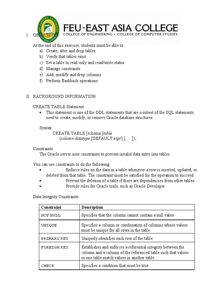 DDL Lab Exercise | PDF | Relational Database | Table (Database)