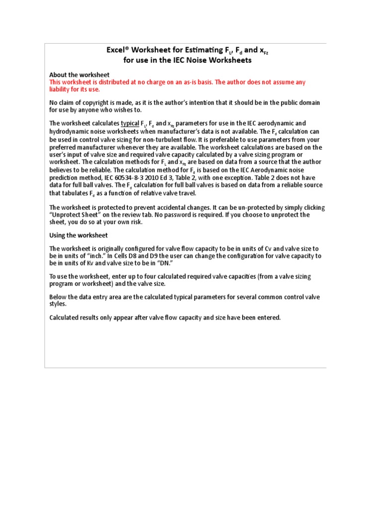 Excel® Worksheet For Estimating F, F and X For Use in The IEC Noise ...