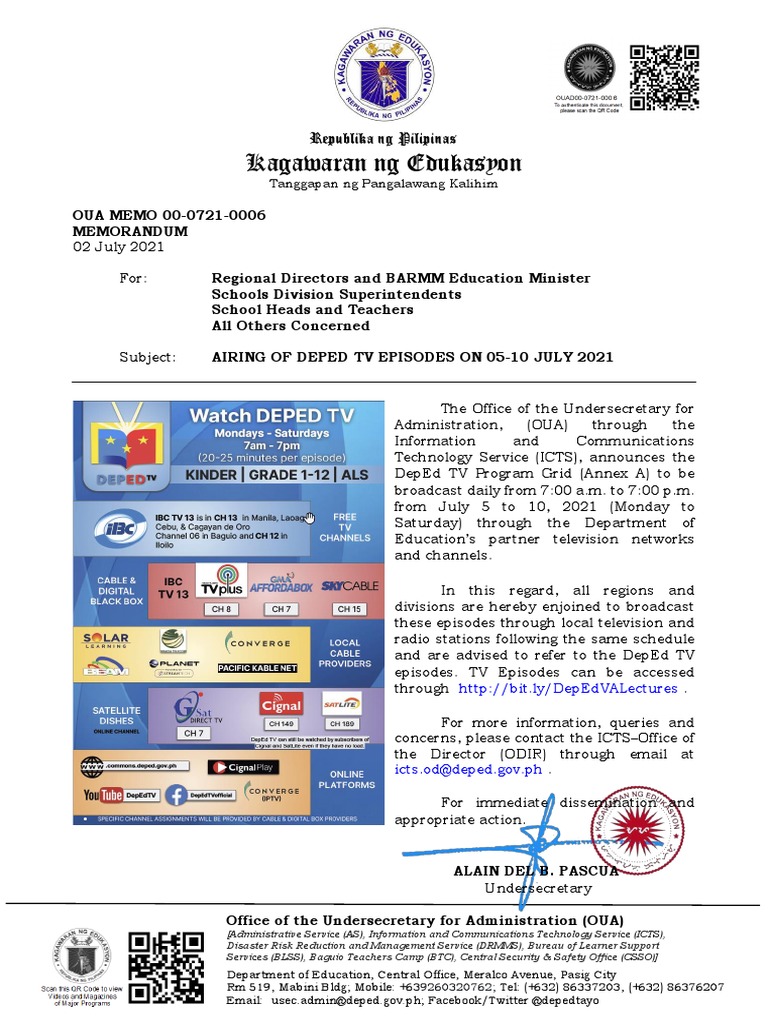 DepEd TV Schedule: July 5-10, 2021 | PDF | Social Sciences