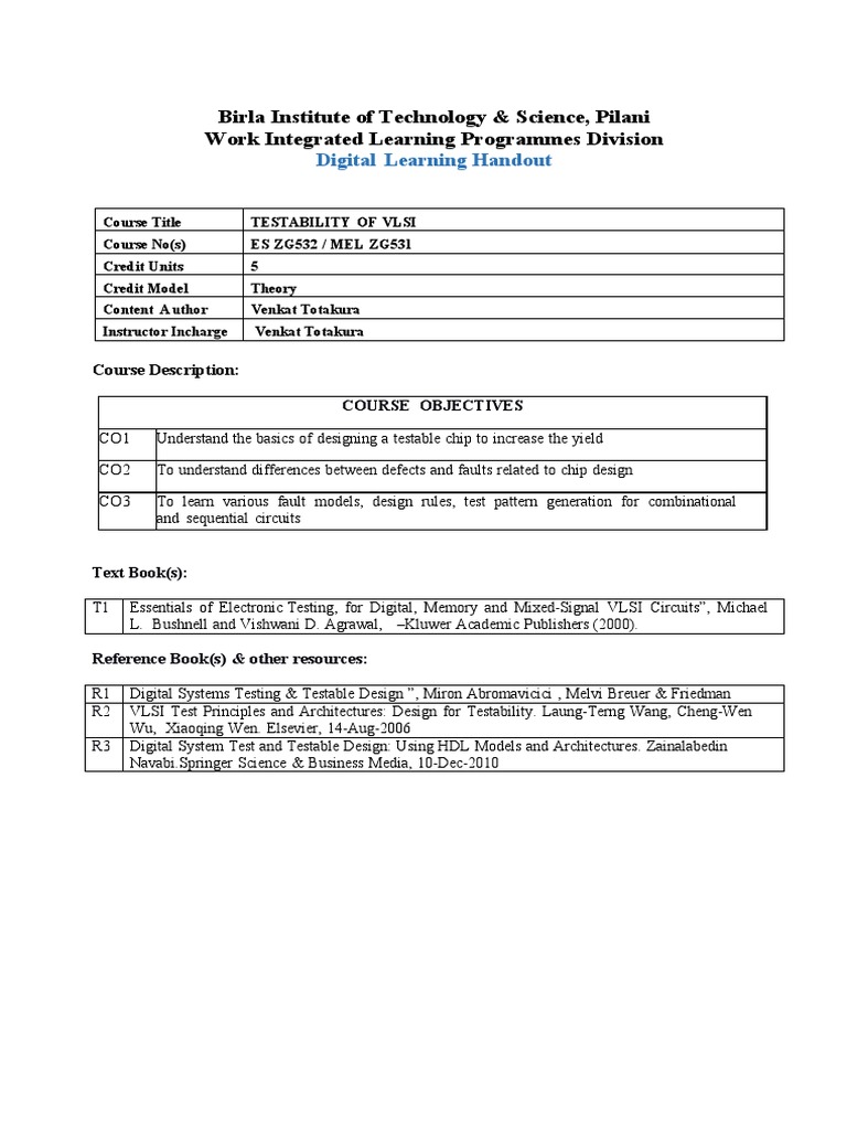 Mel ZG531 Course Handout | PDF | Computer Science | Computer Engineering