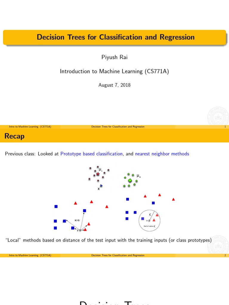 Decision Trees For Classification and Regression: Piyush Rai Introduction To Machine Learning ...