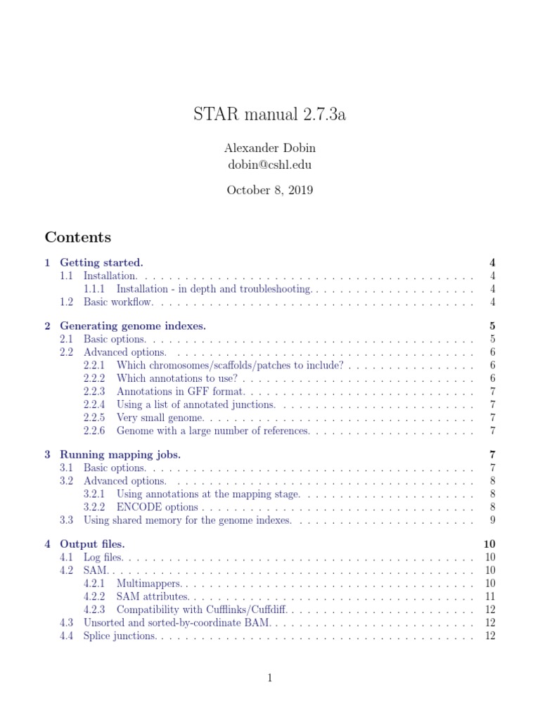 STAR Manual 2.7.3a: Alexander Dobin Dobin@cshl - Edu October 8, 2019 ...