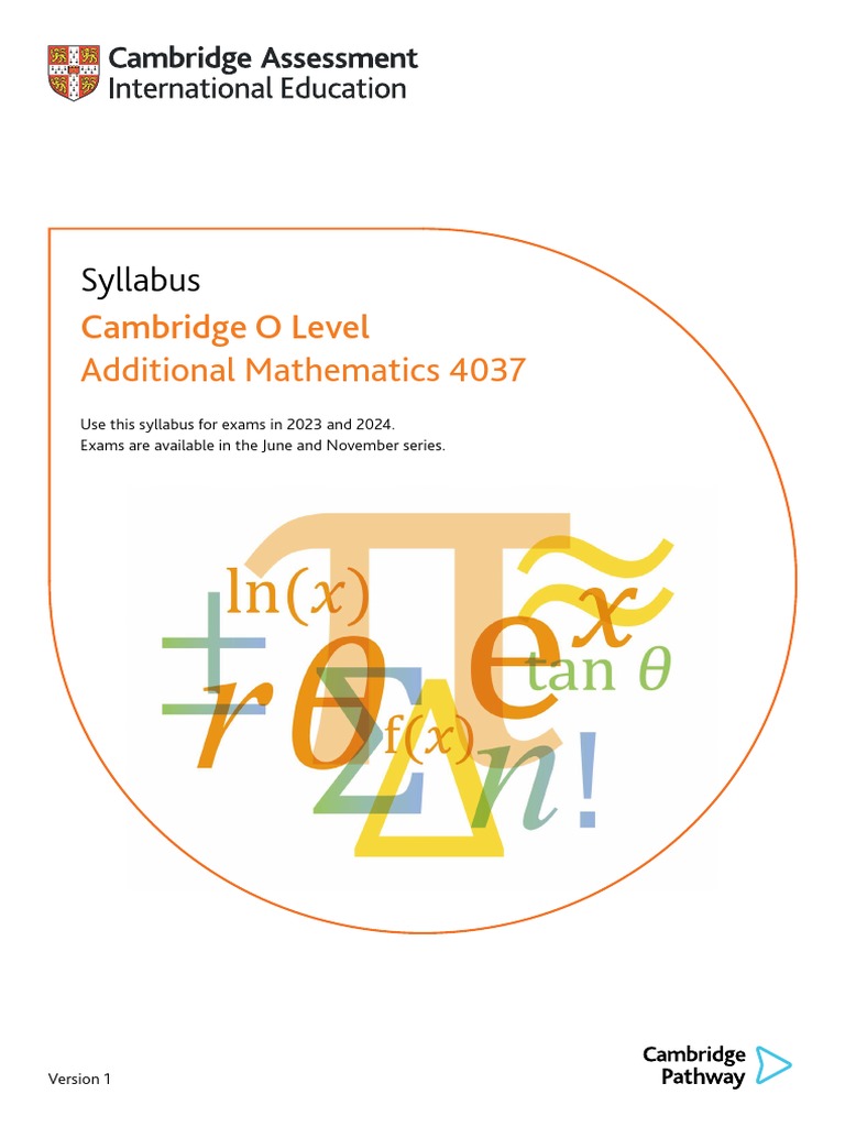 Syllabus: Cambridge O Level Additional Mathematics 4037 | PDF ...